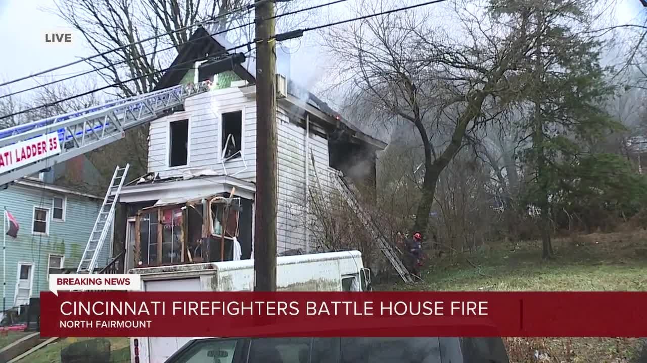 Cincinnati firefighters battle house fire - YouTube