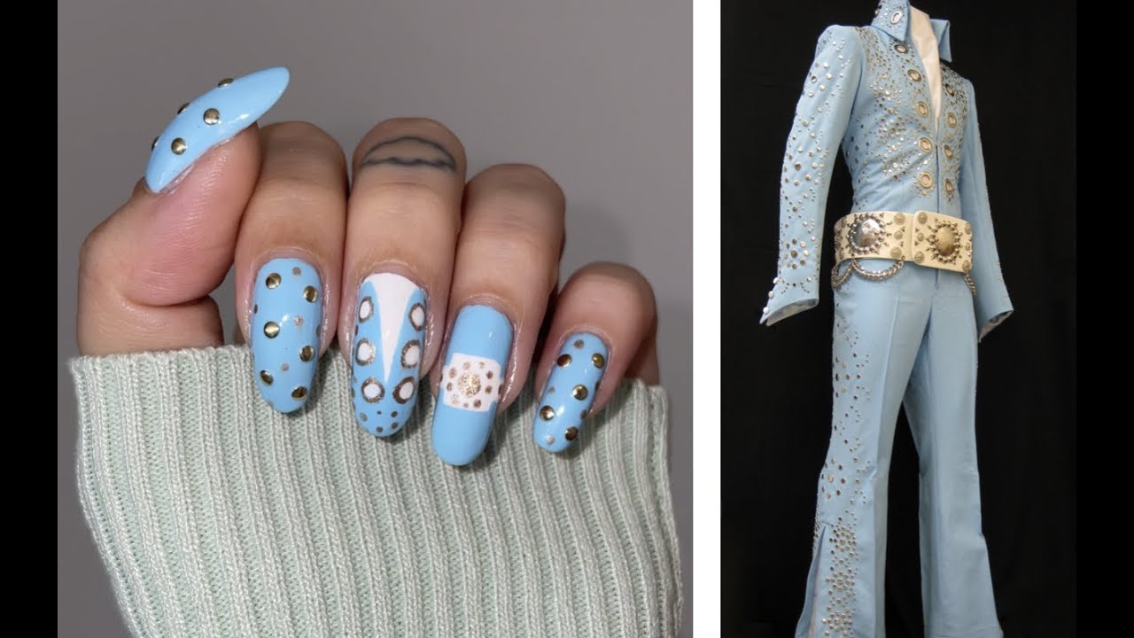 Nail Art Inspired by Elvis's Baby Blue '72 Jumpsuit! - YouTube