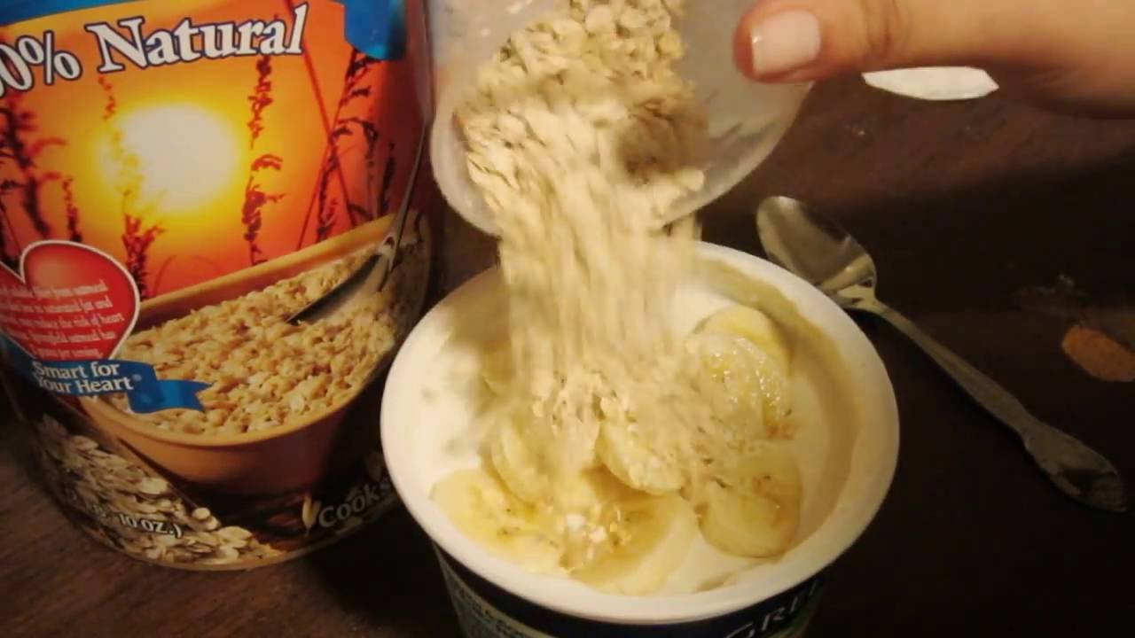 ASMR - Eating Plain Yogurt with Banana Slices and Dry Oatmeal - YouTube