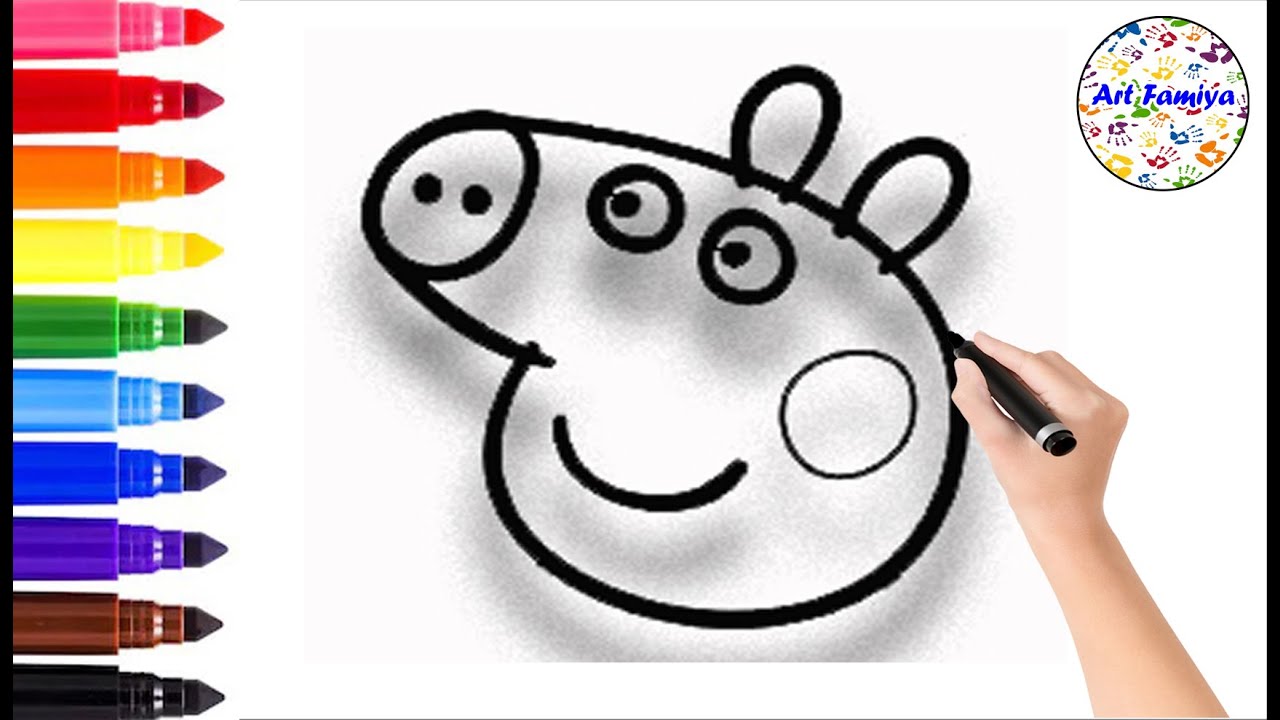 Sketch and Coloring Peppa Pig face Drawing Easy | Step By Step Pig ...