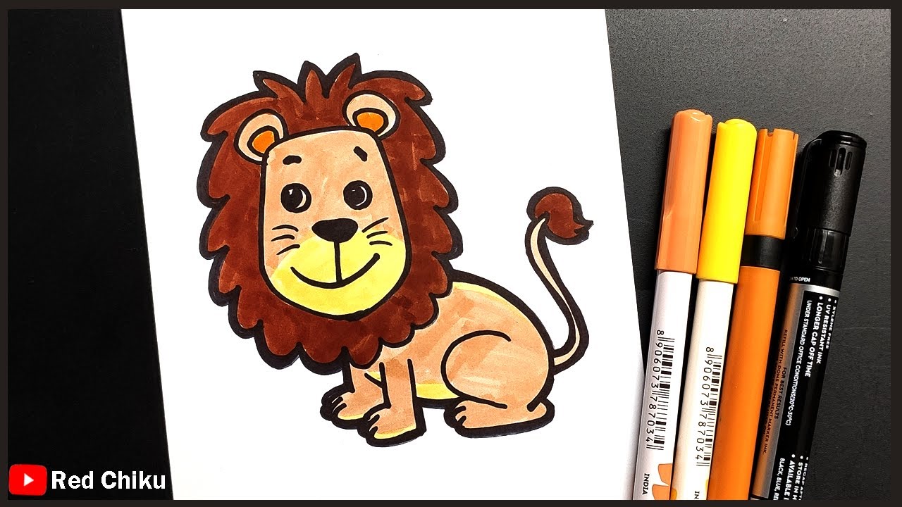 Lion Drawing and Coloring Easy || How To Draw Cartoon Lion || Drawing ...