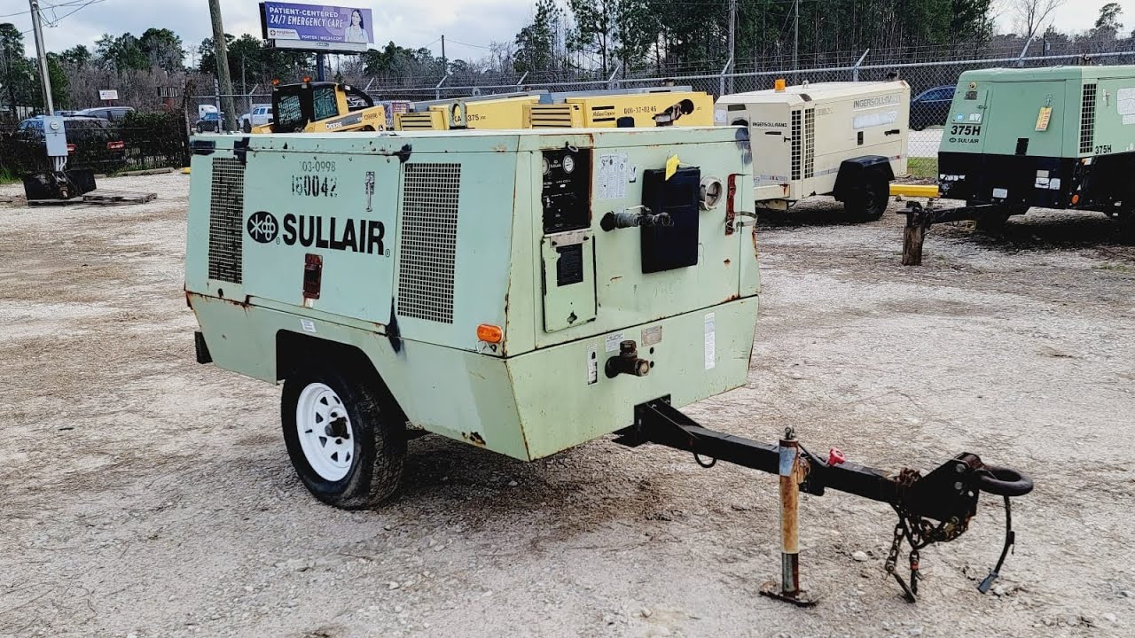 AIR COMPRESSOR SULLAIR 185DPQ - JD 4045DF Engine - YouTube