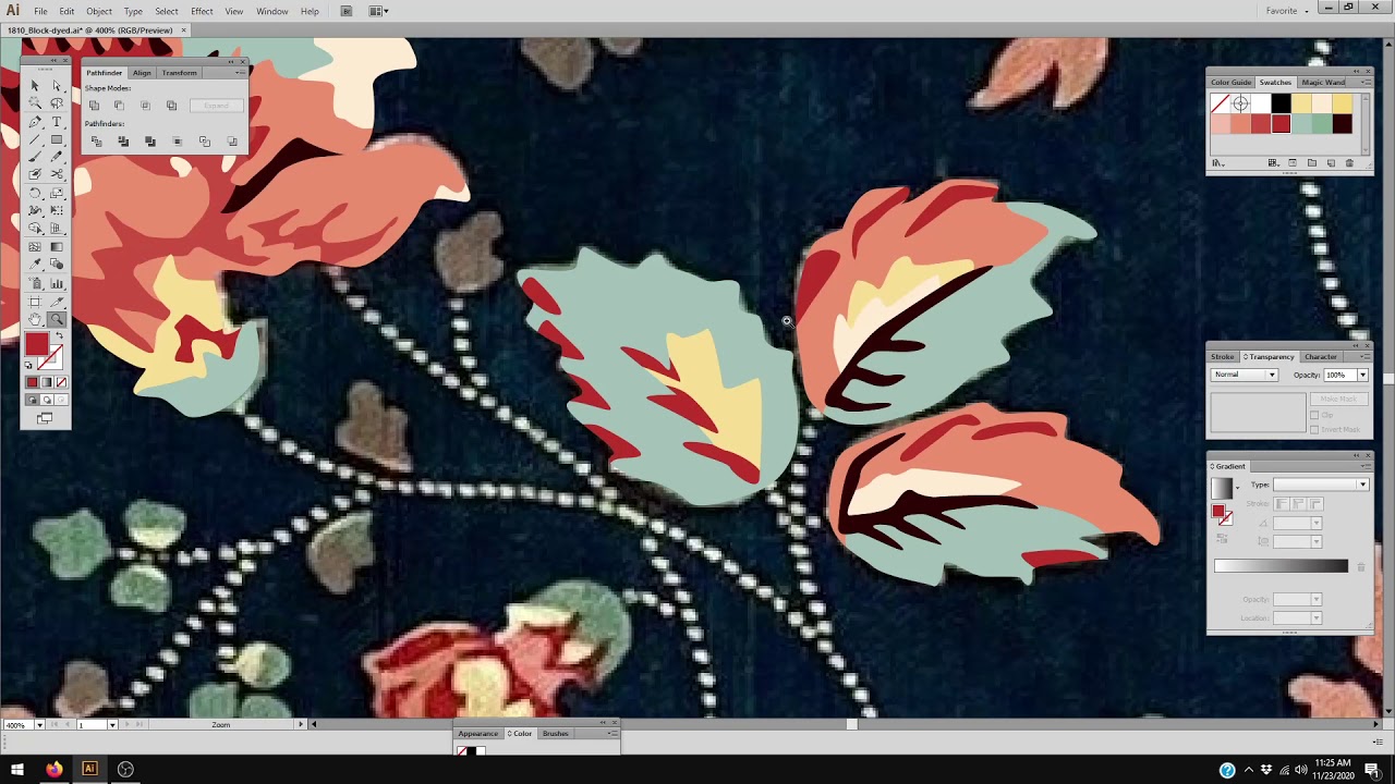 Recreating 1810 Block Print Textile in Illustrator - YouTube