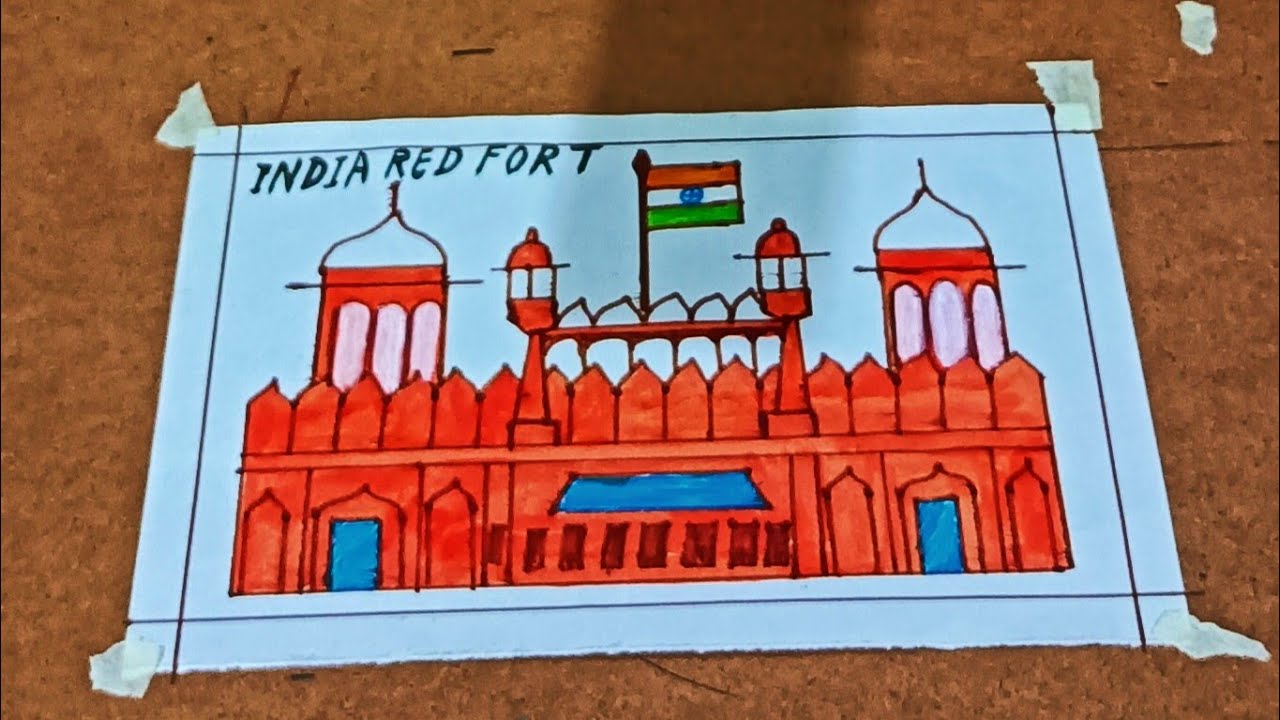 How to draw Red Fort//how to draw easy red fort of india - YouTube