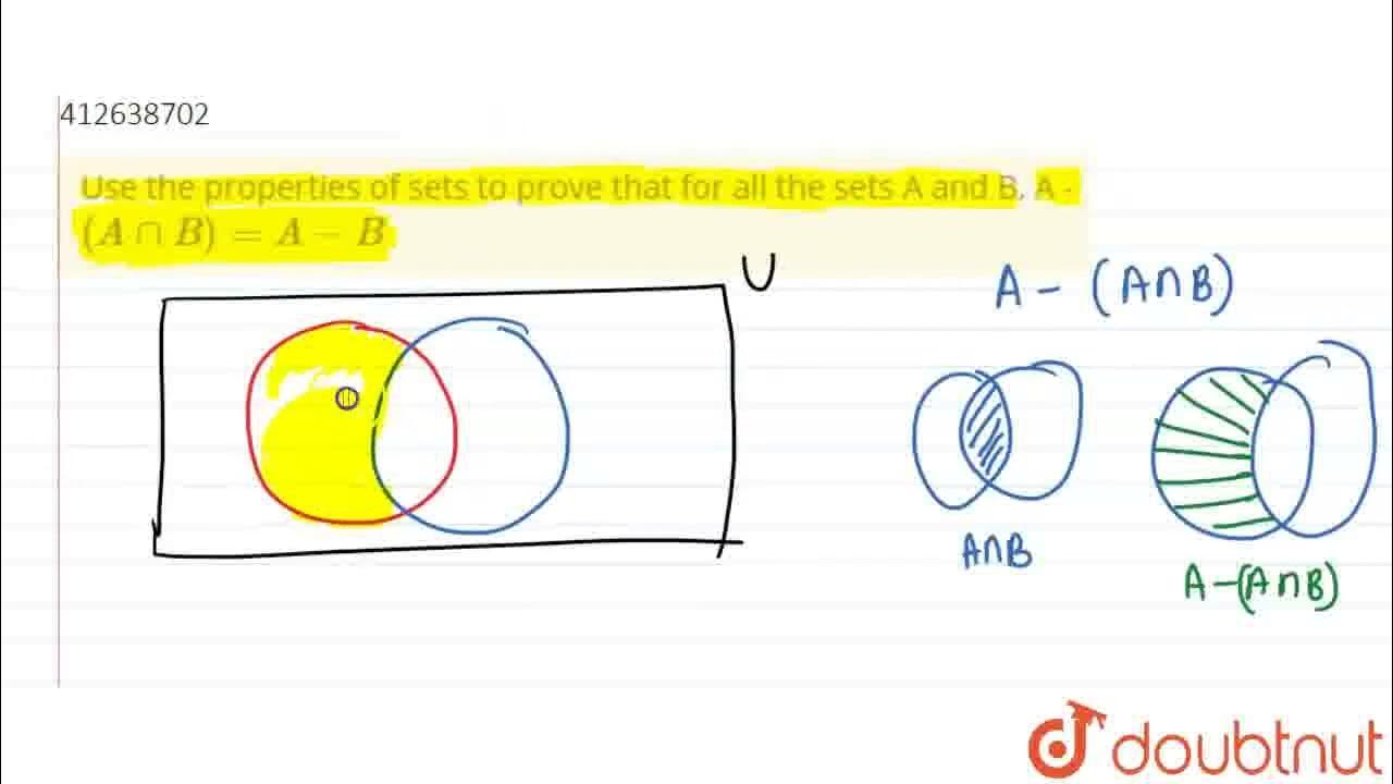 Use the properties of sets to prove that for all the sets A and B, A - (AcapB)=A-B | CLASS 11 ...