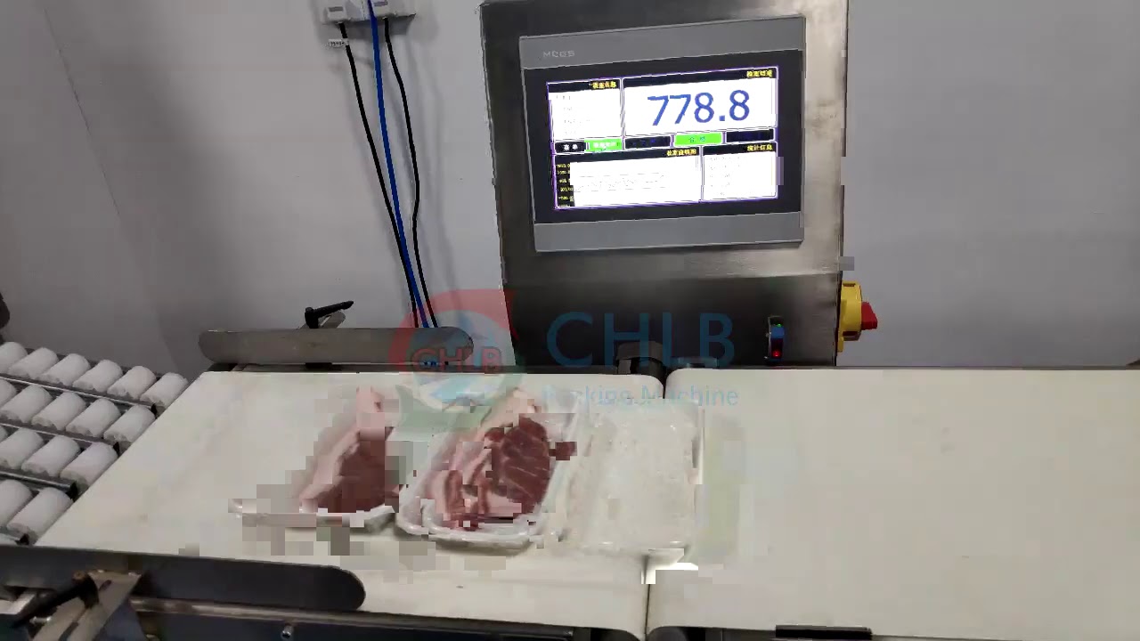 Automatic cling film packing machine and label with weighing - YouTube