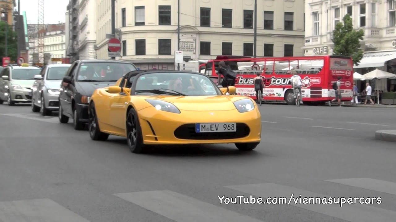 Hot woman driving a Tesla Roadster! - YouTube