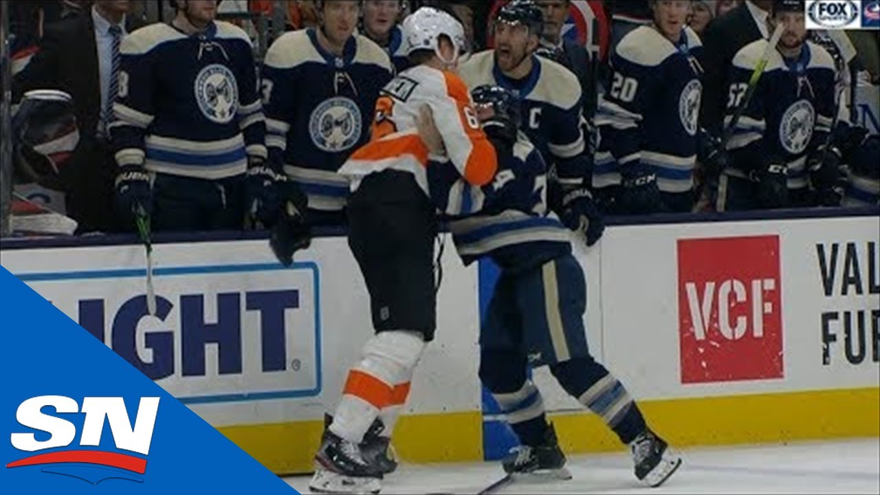 Nathan Gerbe Flattens Claude Giroux Then Fights Travis Sanheim - YouTube