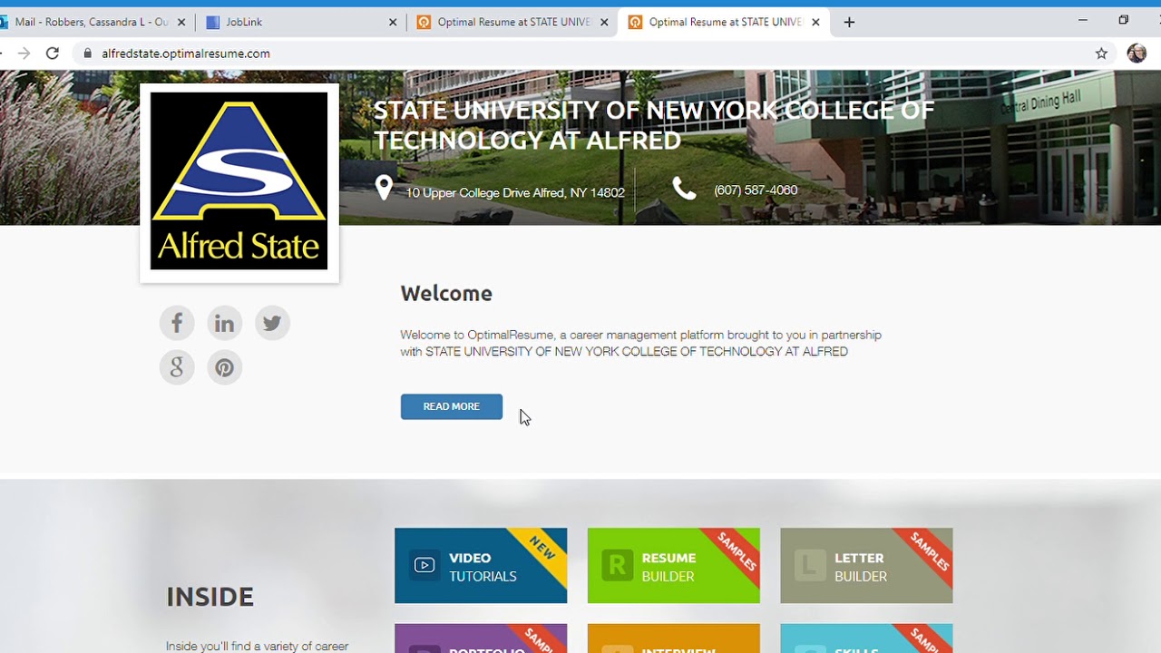 Overview of Optimal Resume for Alfred State College Students - YouTube