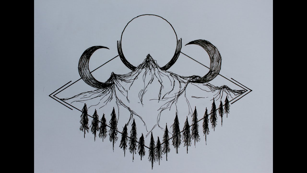 Moon and Mountain - Speed Draw - YouTube