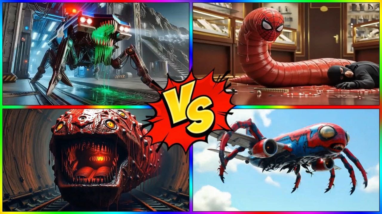 SPIDER train 🆚 Worm spiderman 🆚 MONSTER worm 🆚 Spider airplane – tiles ...