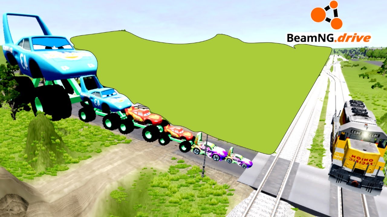 Beamng drive Big & Small Monster Trucks. McQueen vs Thomas the Train vs ...