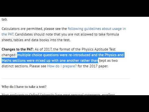PAT (Physics Aptitude Test), University of Oxford Undergraduate ...