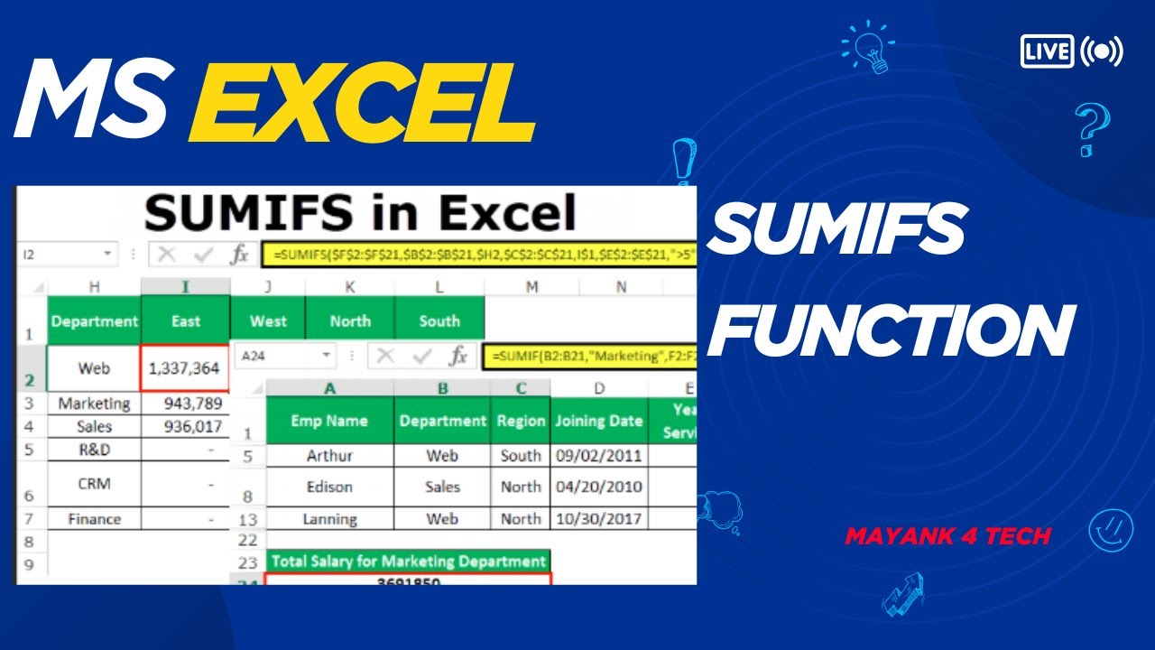SUMIFS Formula Excel in Hindi || SUMIF and SUMIFS Excel Function| Mayank 4 Tech - YouTube