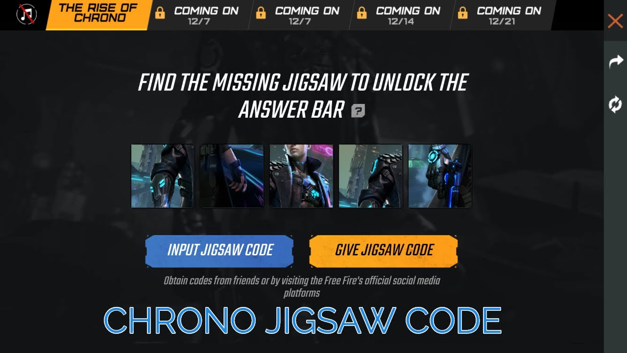 FREEFIRE JIGSAW CODE | Chrono operation event | #FREEFIRE | #JIGSAW ...