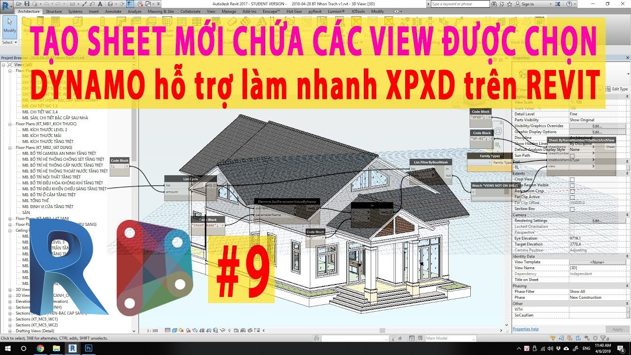 DYNAMO REVIT 9 Tạo Sheet mới chứa nhiều View được chọn - Hỗ trợ vẽ XPXD Revit - YouTube