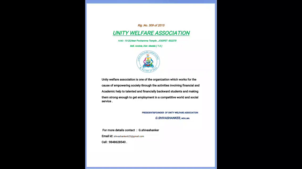 Unity Welfare Association - YouTube