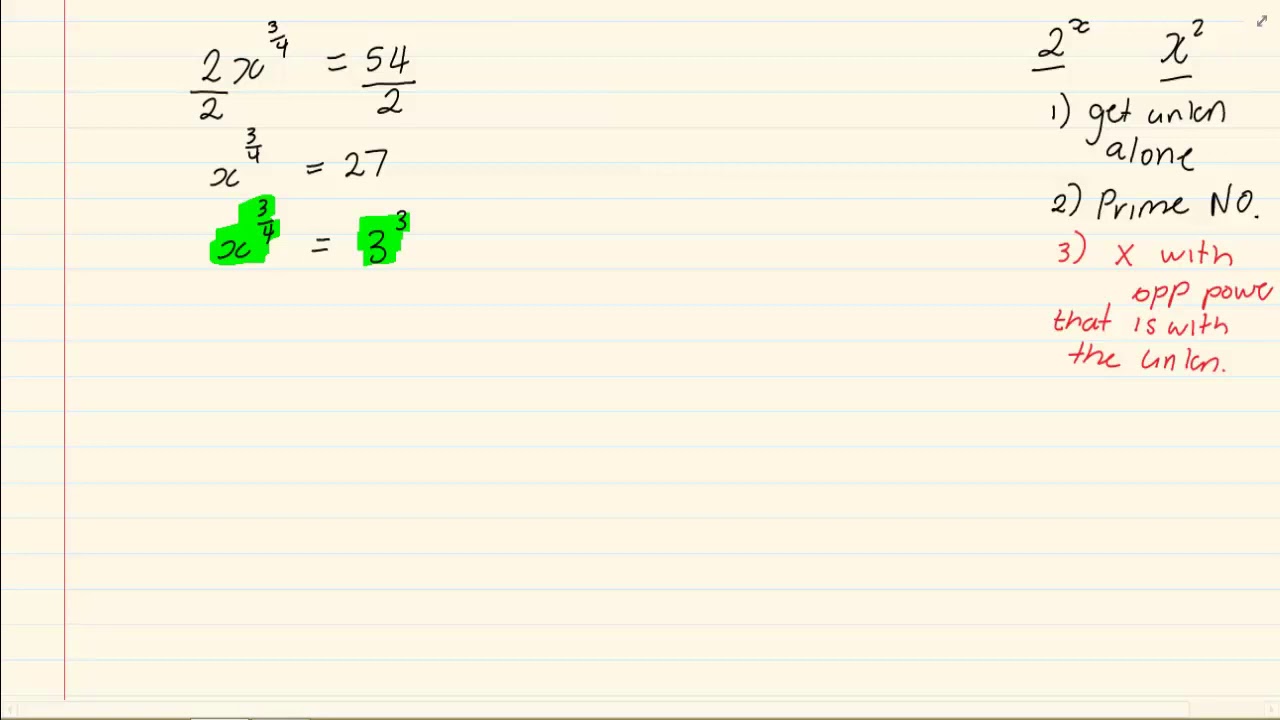 Grade 10: Exponents: Solving for X where the X is in the base - YouTube