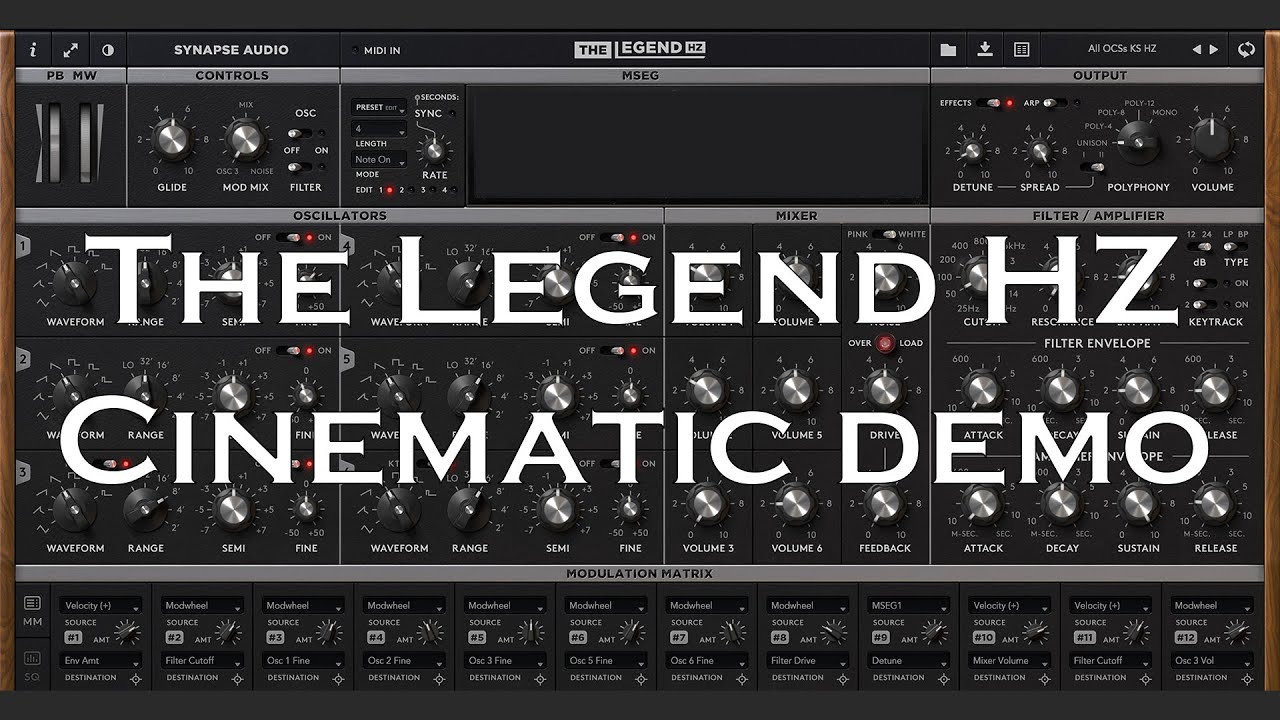 Demo of cinematic sound with the "The Legend HZ" from Synapse Audio ...