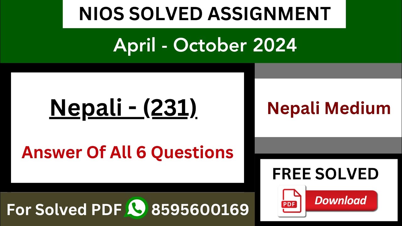 NIOS Class 10th Nepali (231) Solved Assignments (TMA) 2023-24 | Nepali Solved TMA With Solution ...
