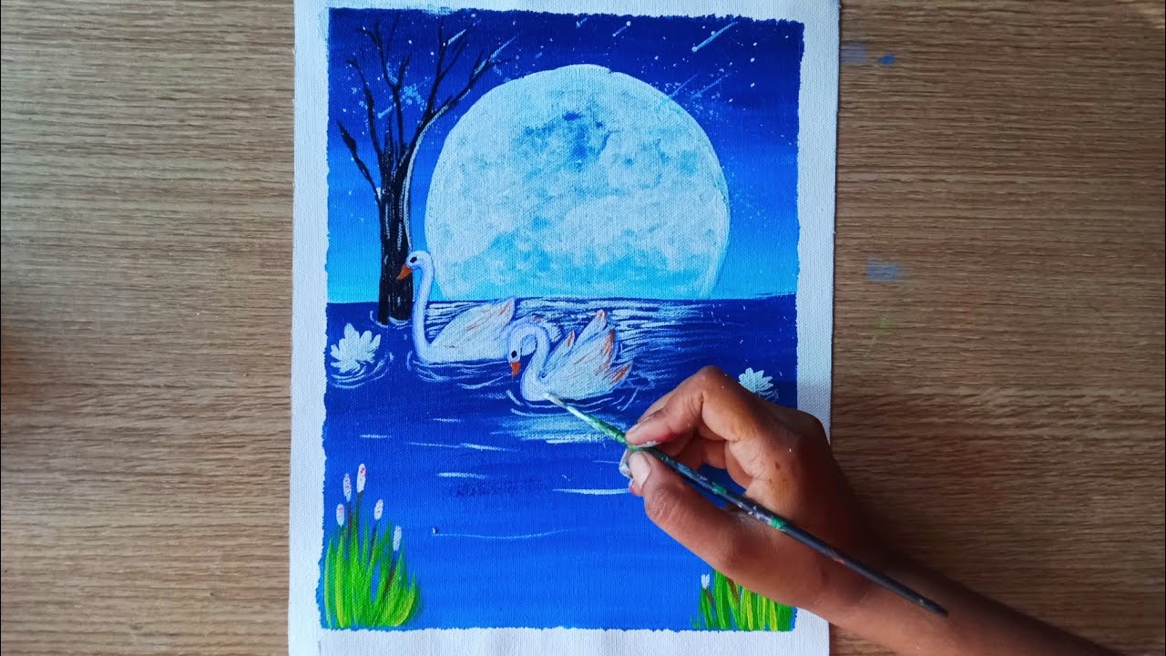 Moonlight painting easy ||Acrylic painting for beginners||moonlight ...