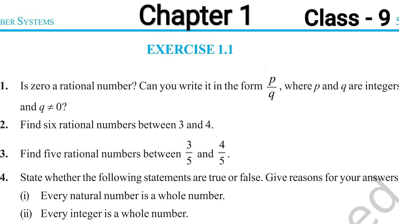 NCERT Class 9 Maths Chapter 1 NUMBER SYSTEMS Exercise 1.1 solution of all questions | CBSE ...