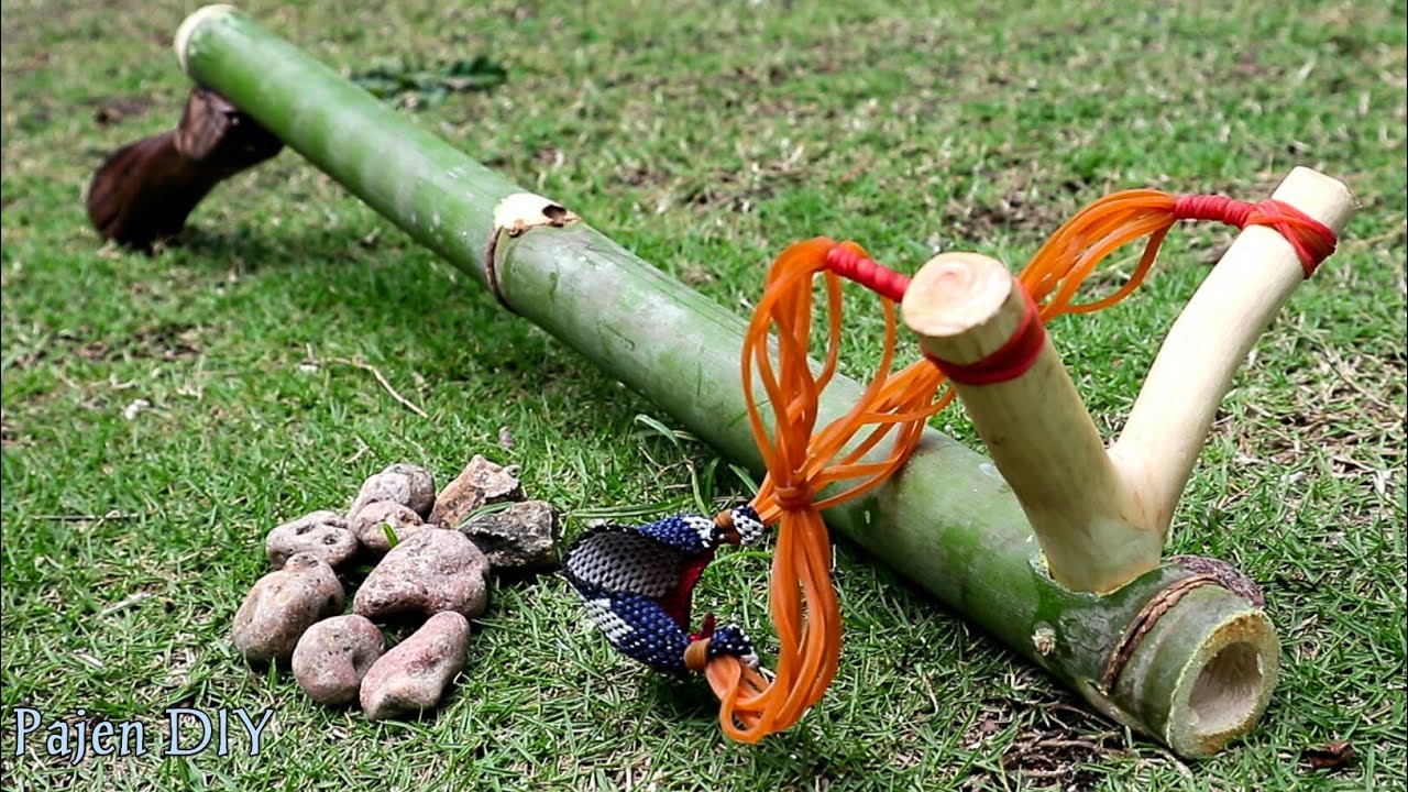 How To Make A Powerful Slingshot Gun From Bamboo | Bamboo Craft | DIY ...