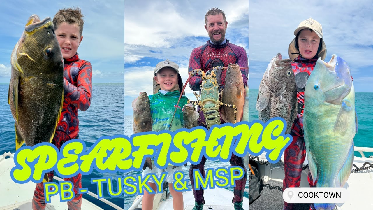 7 & 9 y/o SPEARFISHING Far North QLD! PB Tusky & Maori Sea Perch - YouTube