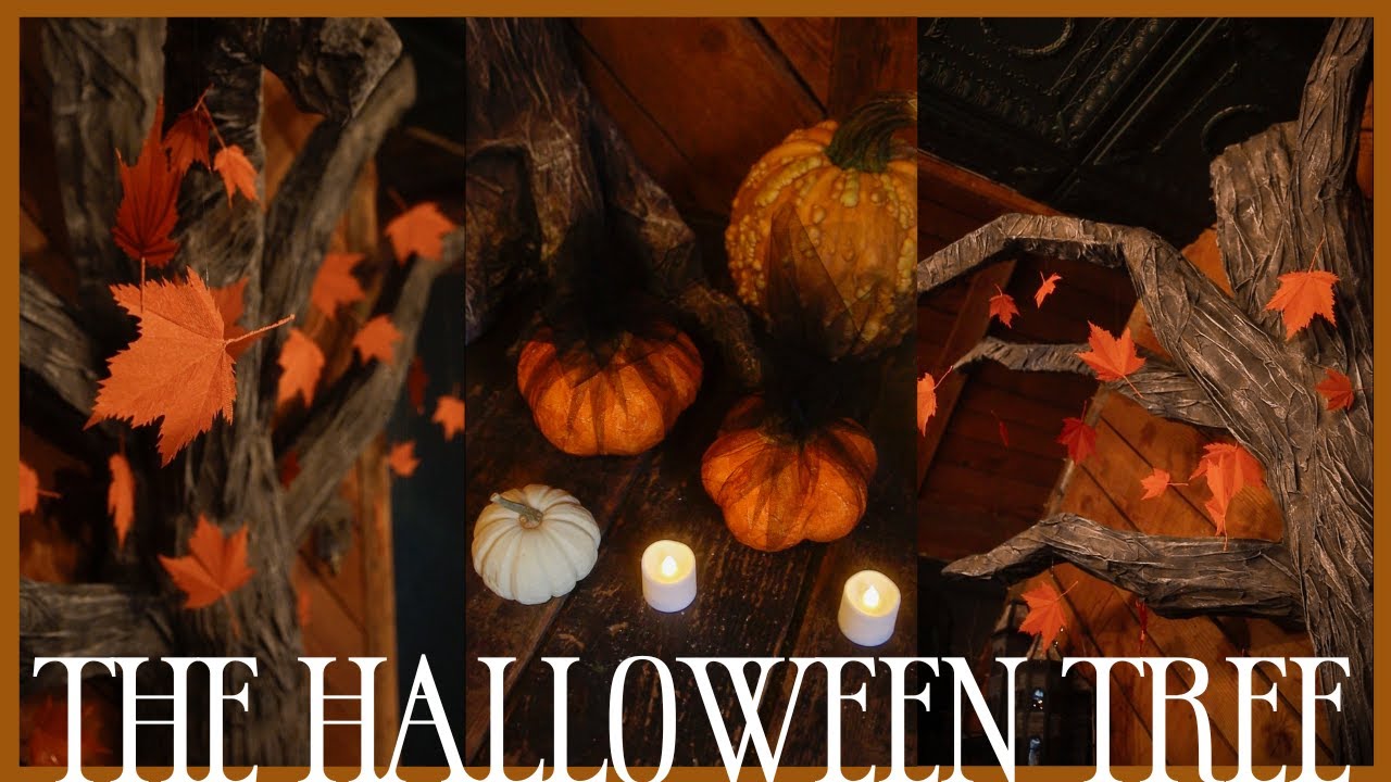Halloween Tree DIY | Pumpkin Lanterns & Crepe Paper Leaves 🎃🍁 - YouTube