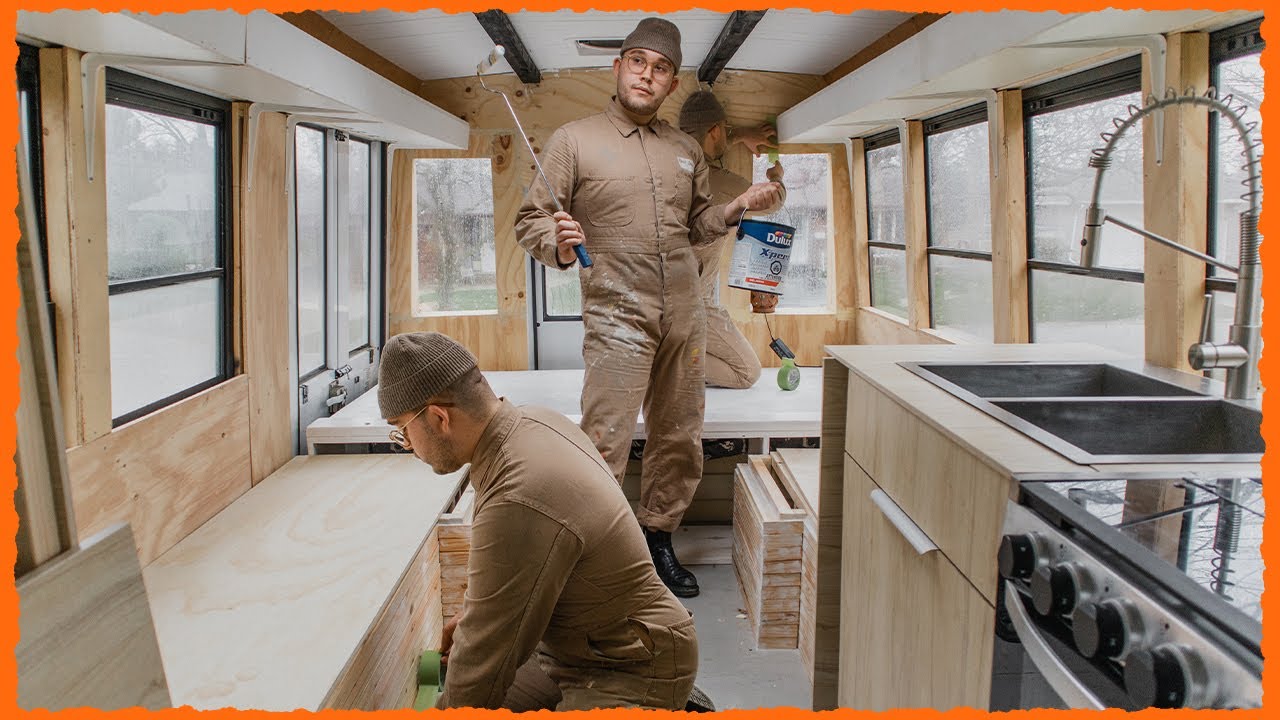 painting the interior walls with limewash | DIY School Bus Conversion ...