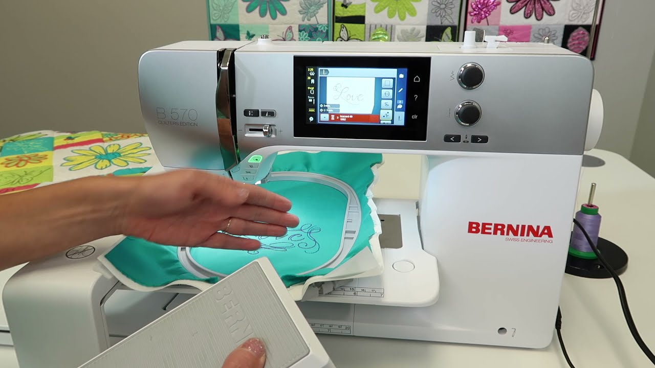 BERNINA 570 112 Embroidering with the Foot Control Connected - YouTube