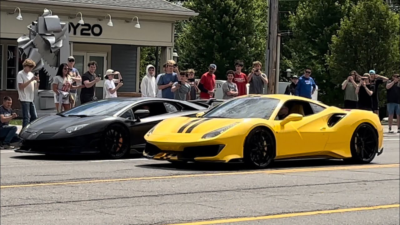 Supercars, Muscle Cars, and Sports Cars Accelerating Leaving a Car Show ...