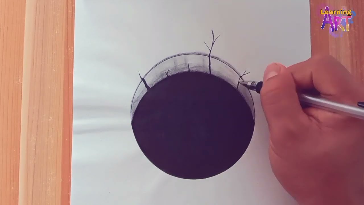 Easy trick art!! 3D hole on paper How to draw - Anamorphic illusion ...