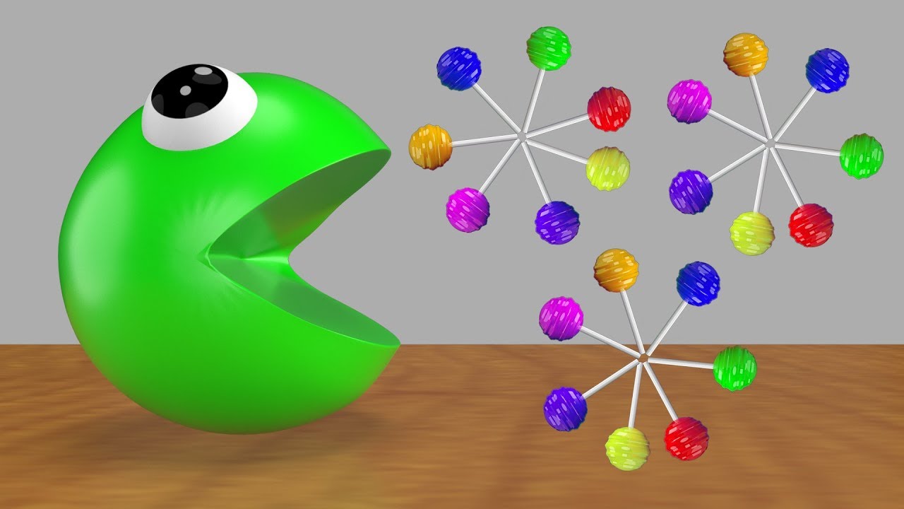 Learning Colors 3D Animation| Pacman Colors PacMan 3D Test Candies ...