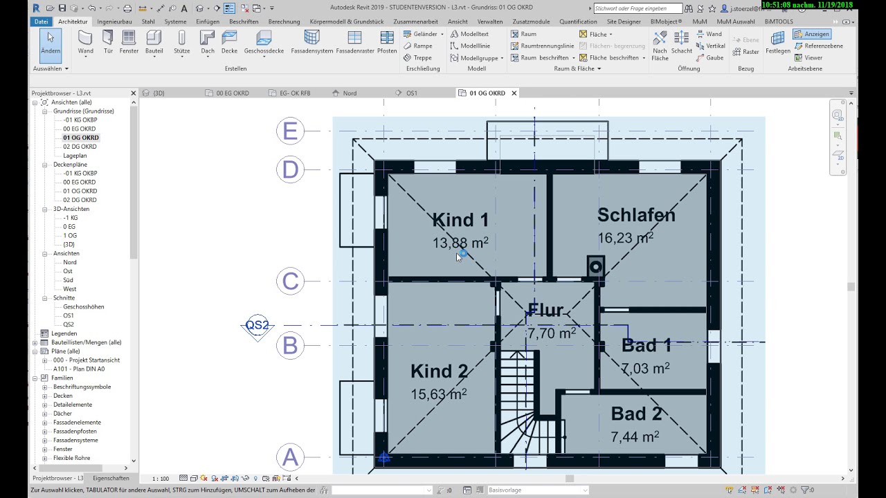 Revit Grundkurs: 2.3. Modellieren der OG-Außenwände - YouTube