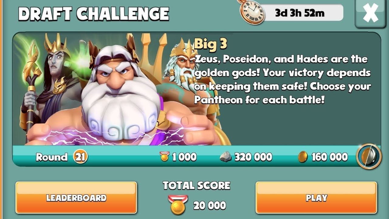 gods of olympus | round 20 completed | big 3 draft challenge - YouTube