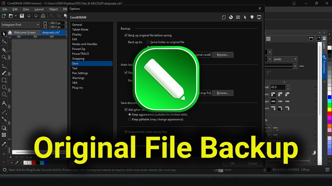 How to Set Auto Backup & Original File Backup in CorelDraw - YouTube