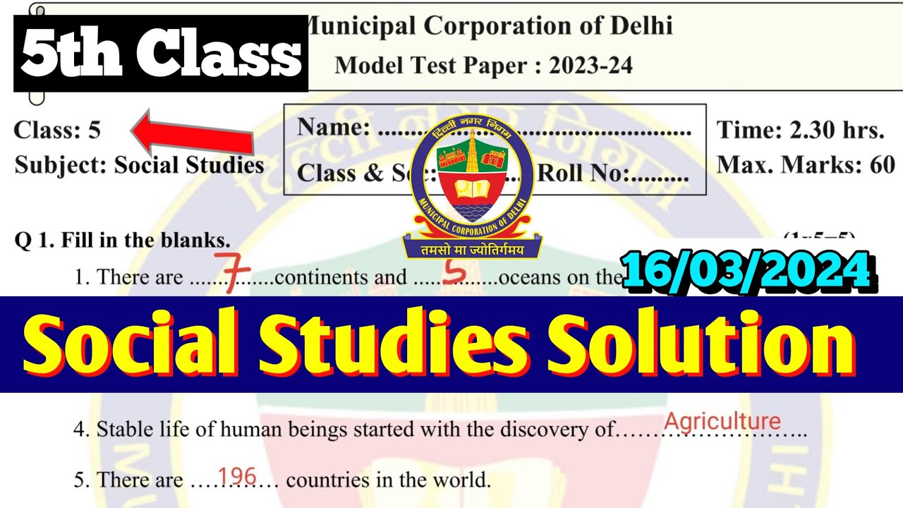Class 5 Sst English medium paper solution 2024 - YouTube