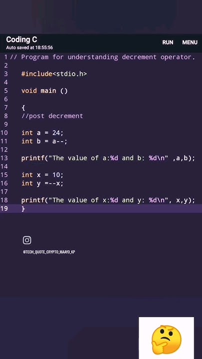 Program for understanding decrement operator in C programming. #coding #code #shorts#cpp #viral ...