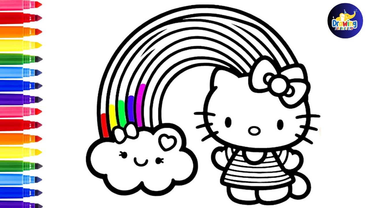 Draw And Color A Cute Hello Kitty With Rainbow Cloud 😻🌈 ☁️ Drawing For ...