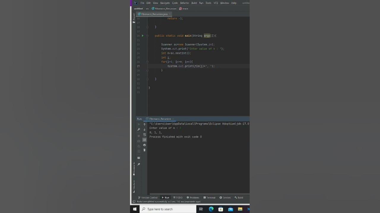 Fibonacci Using Recursion In Java Java Recursion Fibonacci Programming Coding Youtube