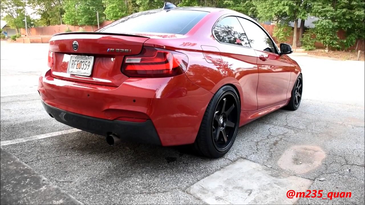 Loud Bmw m235i custom single exhaust- rev burnout fly by - YouTube