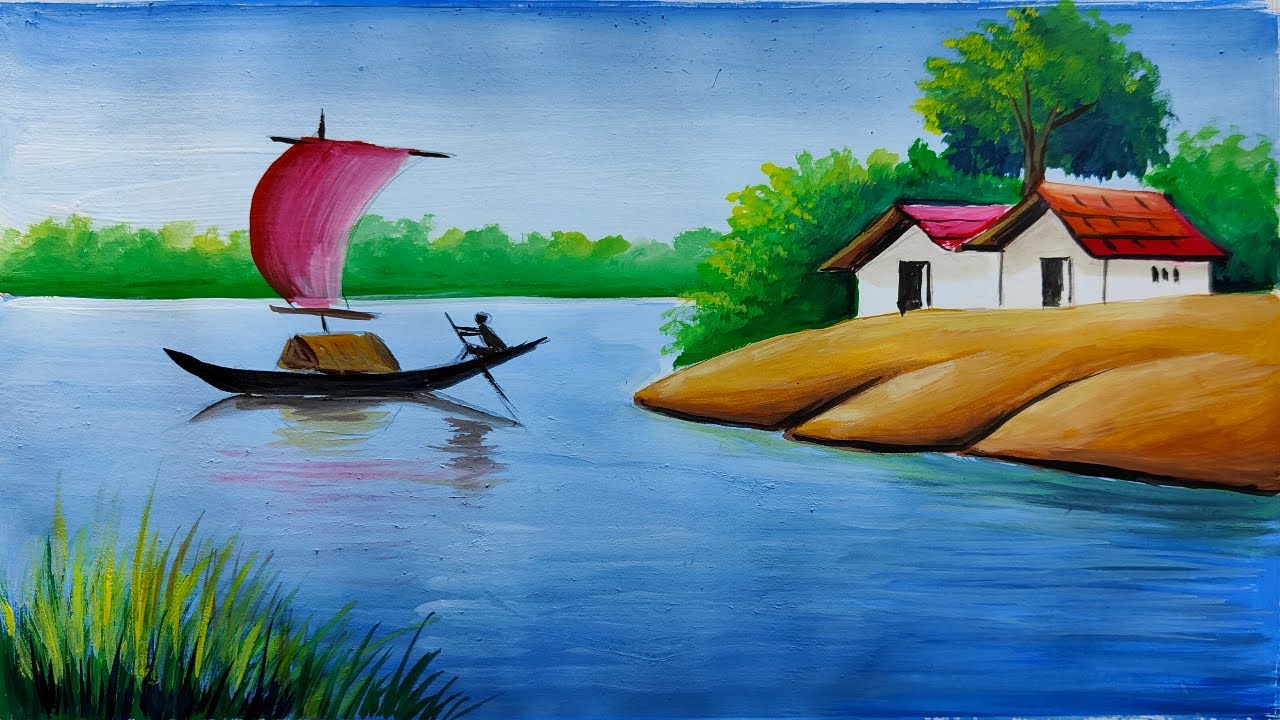 how to draw beautiful scenery painting with poster color,poster color ...