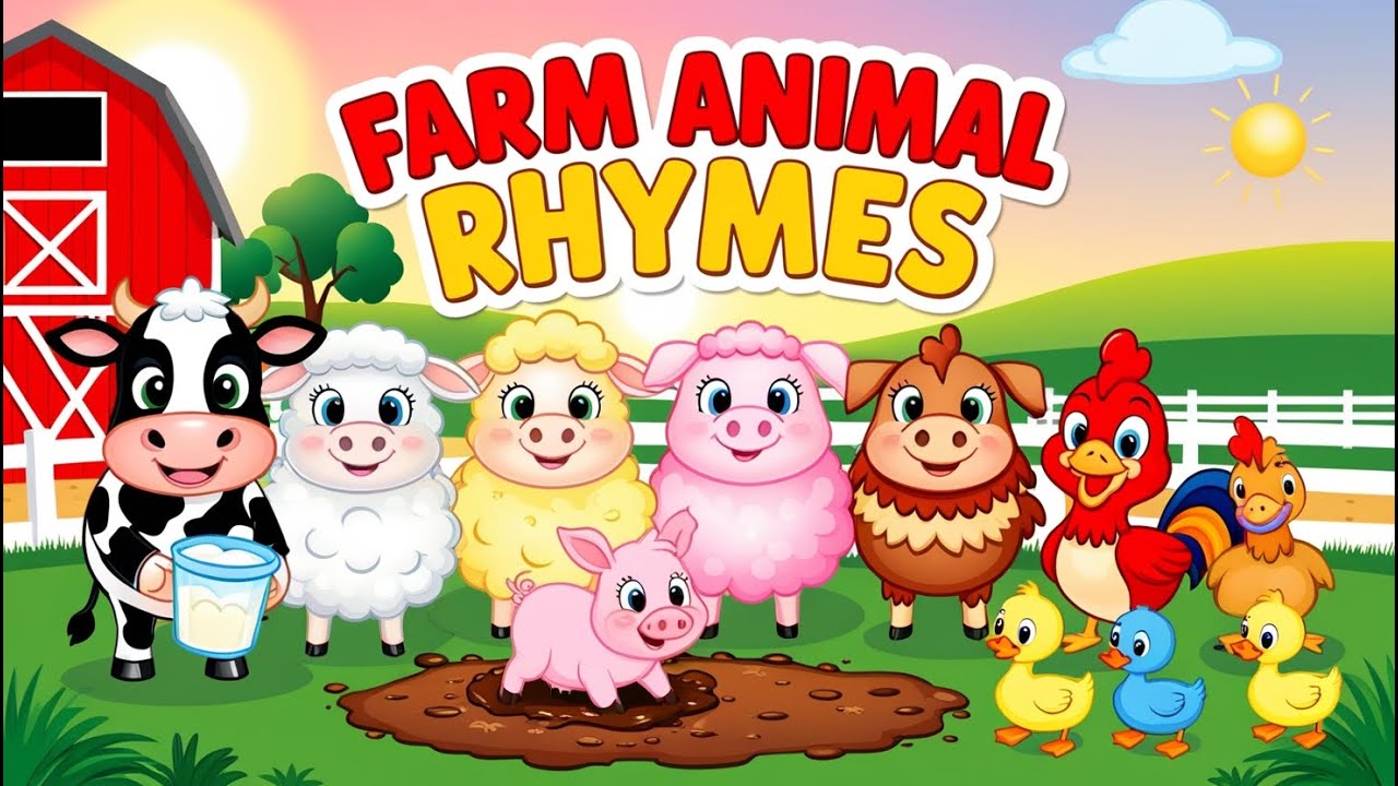 🐄🐑🐖 Farm Animal Rhymes for Kids | Learn Farm Animals Songs | Cow, Sheep ...