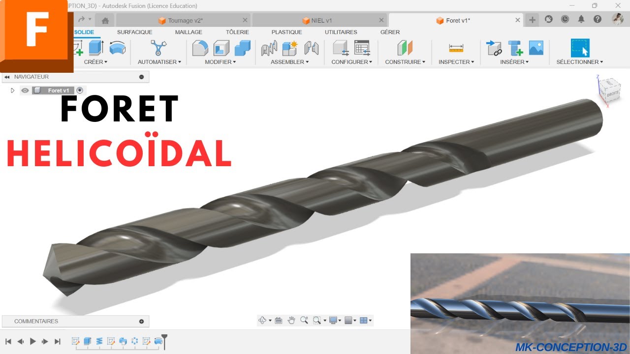 Comment concevoir un Foret Hélicoïdal sous FUSION360 - YouTube