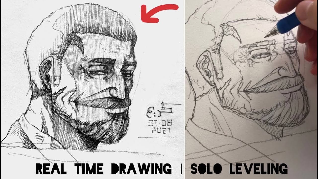 Go Gunhee from Solo leveling | Real time drawing | Hatching | Black and ...
