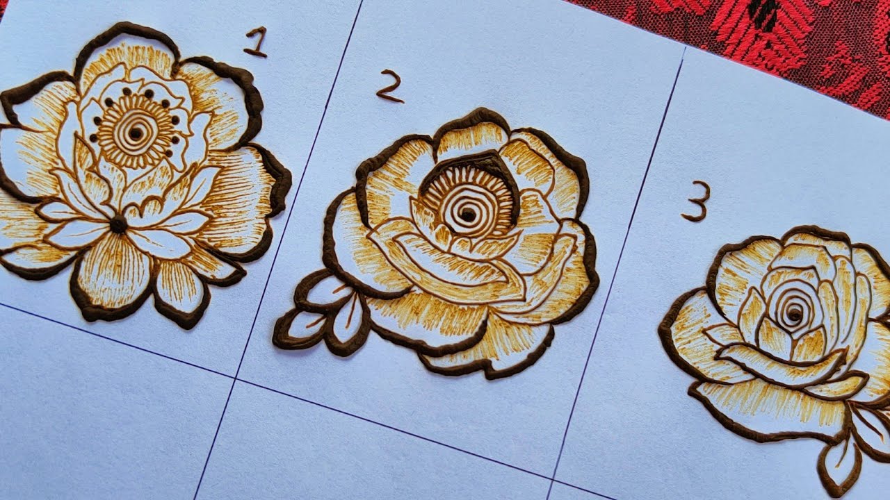 how to Draw 3 Different rose Henna Design||2021/2022| Tazaheen Art ...