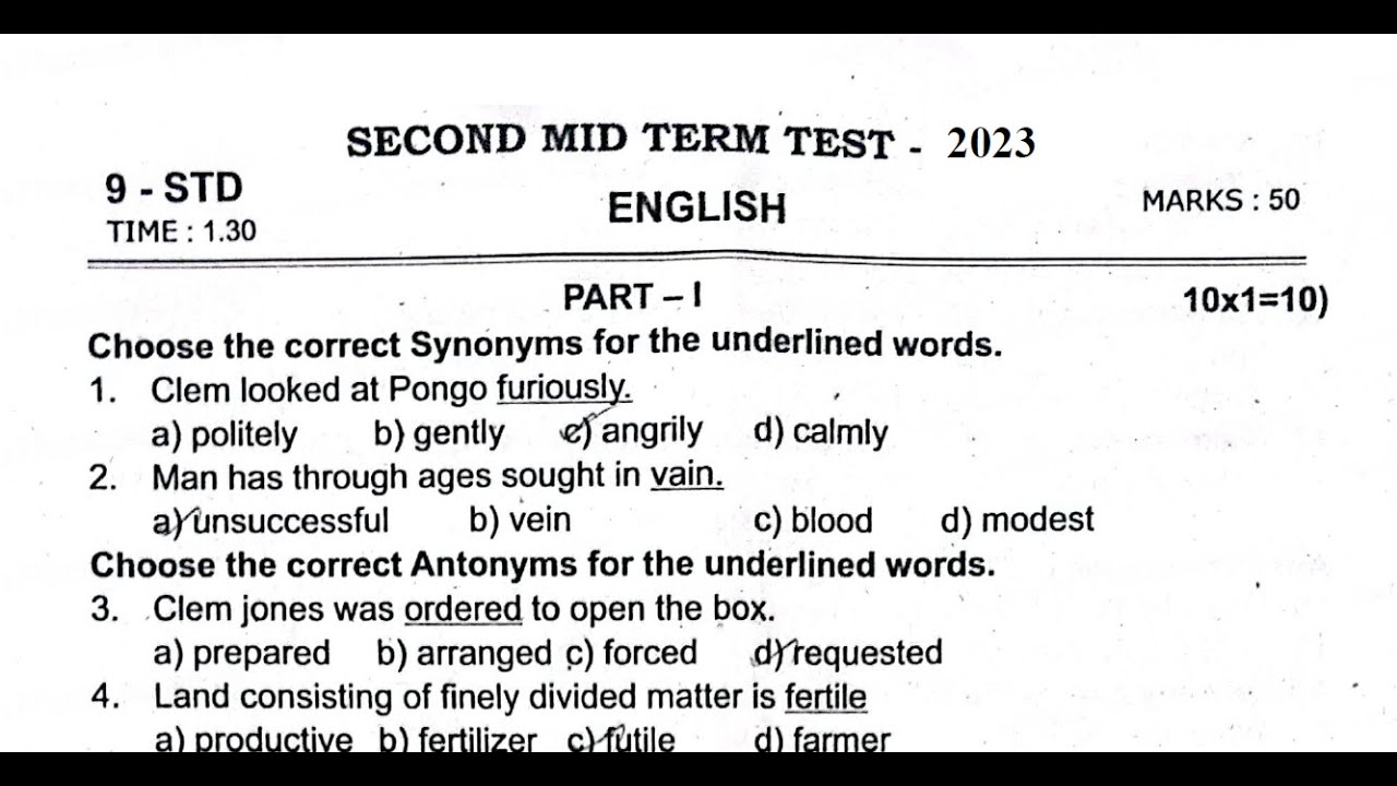 9th English 2nd Mid Term Exam Model Question Paper-2023| @nammatuition ...