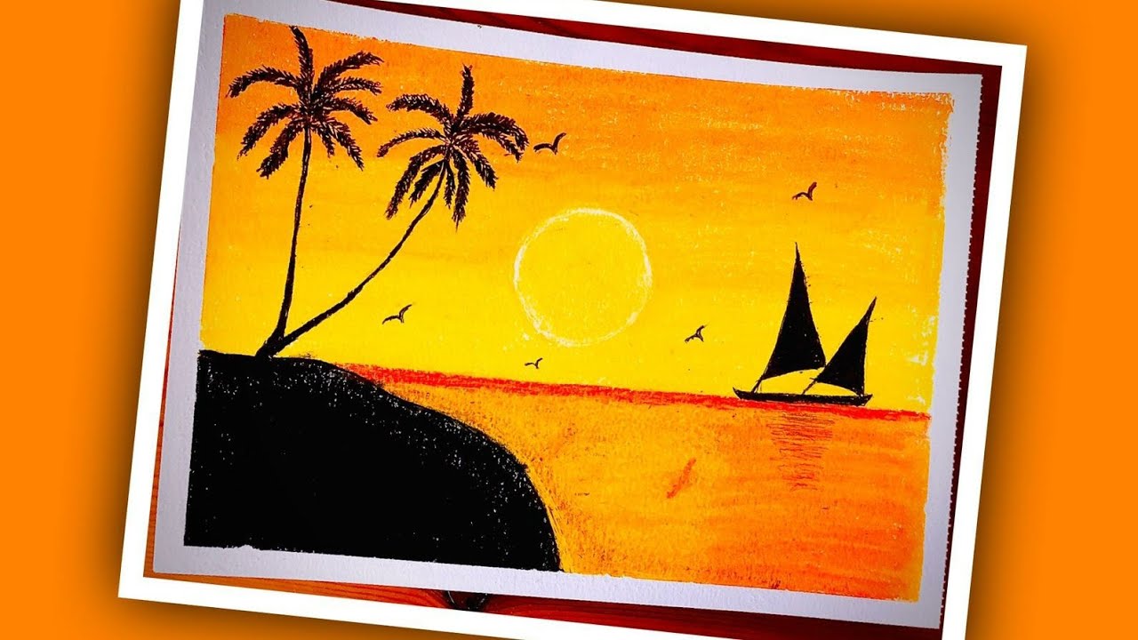Beautiful sunset behind palm tree || Painting for beginners and kids ...
