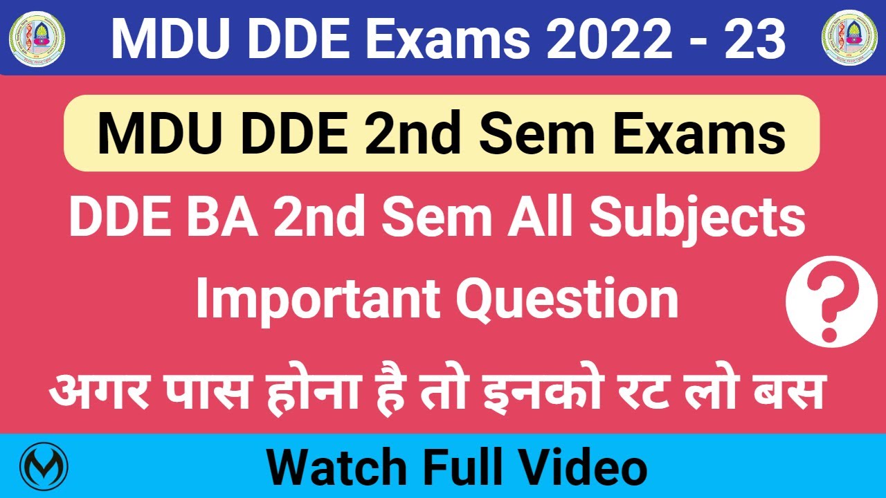 MDU DDE BA 2nd Semester All Subject Important Questions | Watch Full ...